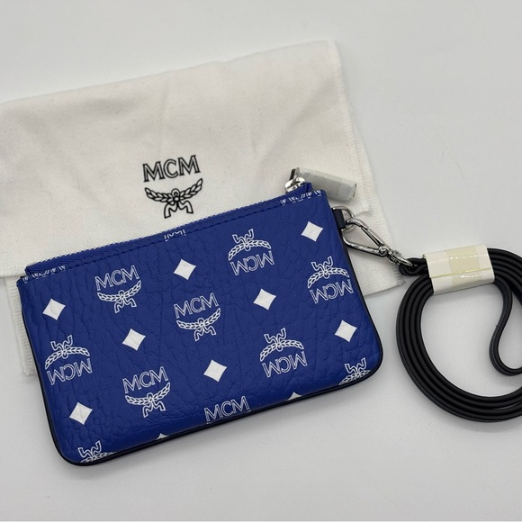 MCM | Bags | Mcm Visetos Cobalt Blue And White Monogram Pouch Nwot ...